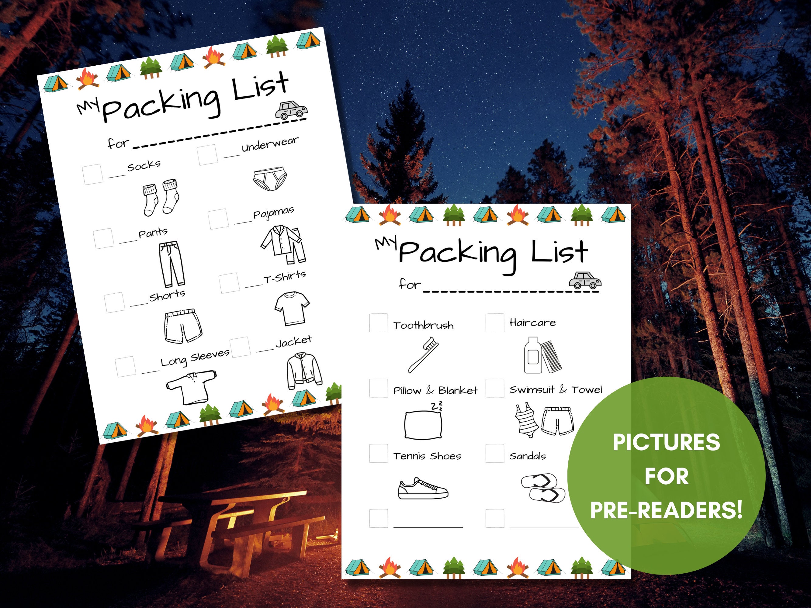 Kid's Packing List, Camping Checklist, Travel, Road Trip, Digital File ...