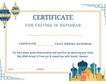 FASTING CERTIFICATE. Digital Download. Ramadan Kids Award. Printable ...