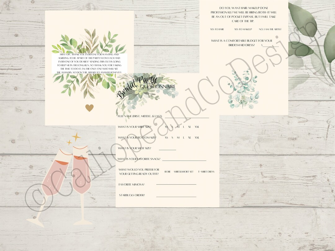 Editable Bridal Party Questionnaire, Bridesmaid, Wedding, Invitation ...