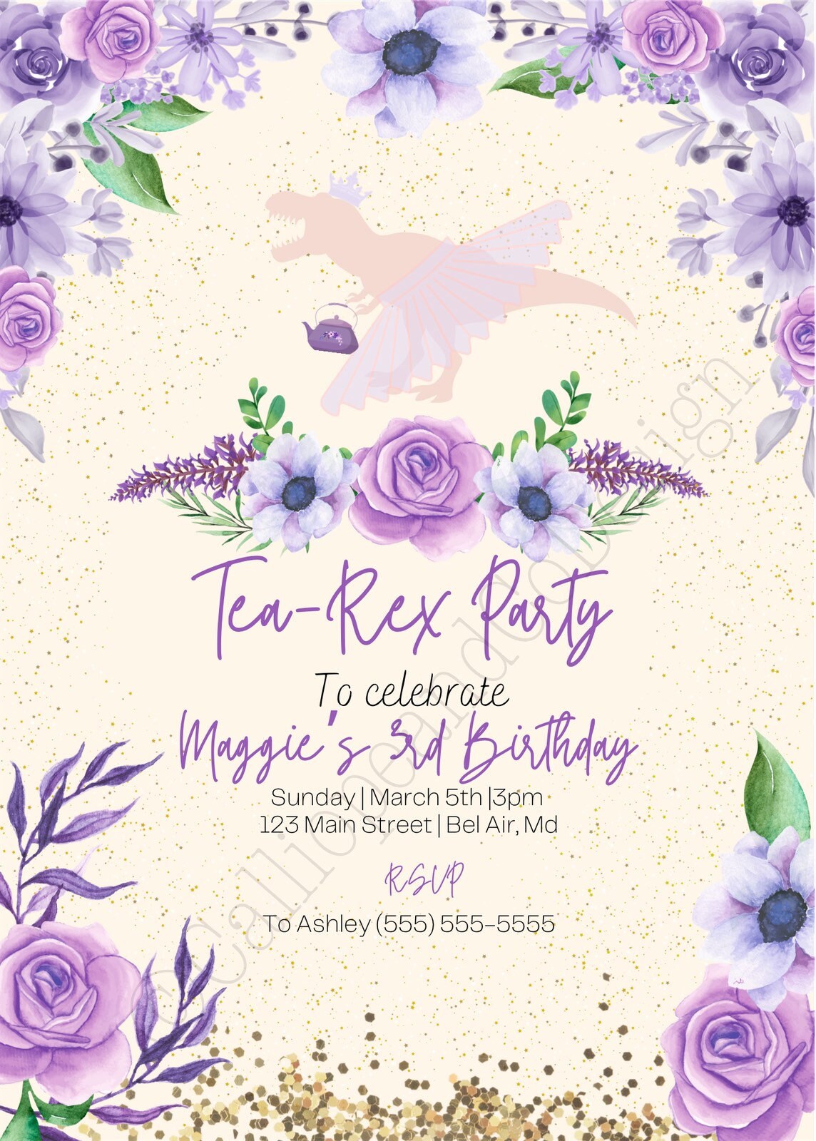 Editable, Tea Party, Birthday Party, Invitation, Dinosaur, T-rex ...