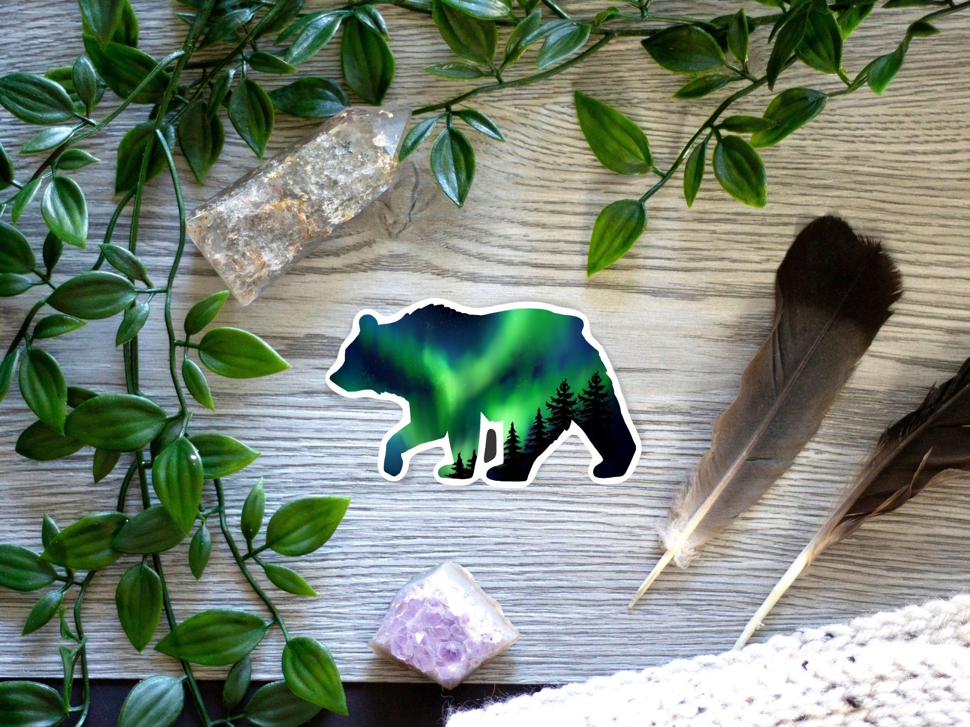 Aurora Bear Vinyl Sticker Aurora Borealis Animal Sticker | Etsy