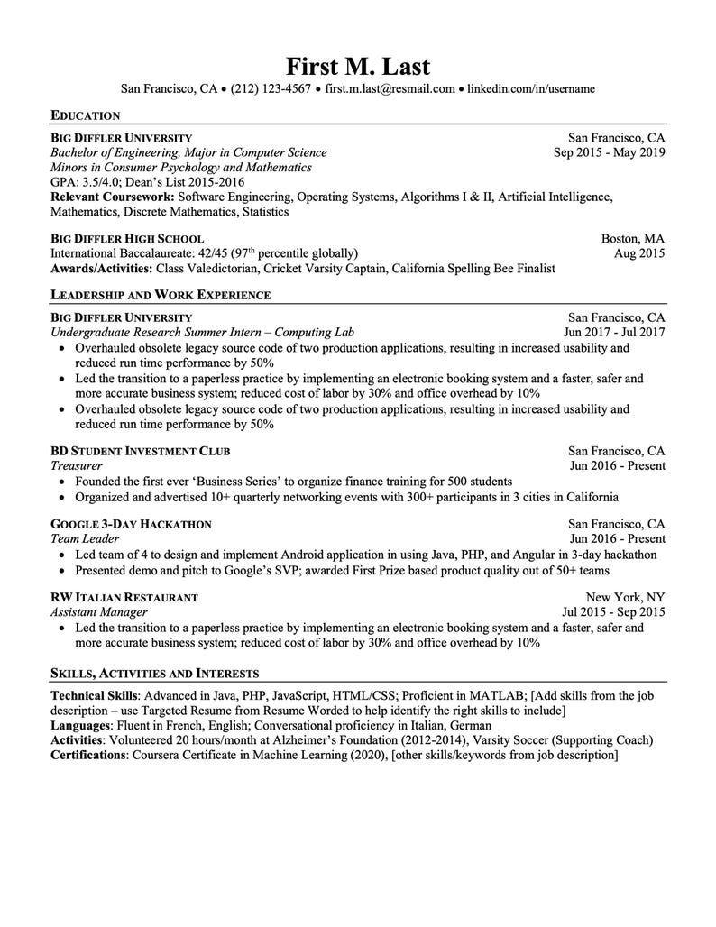 Early Career Grad Less Experience Resume Template ATS Friendly and ...