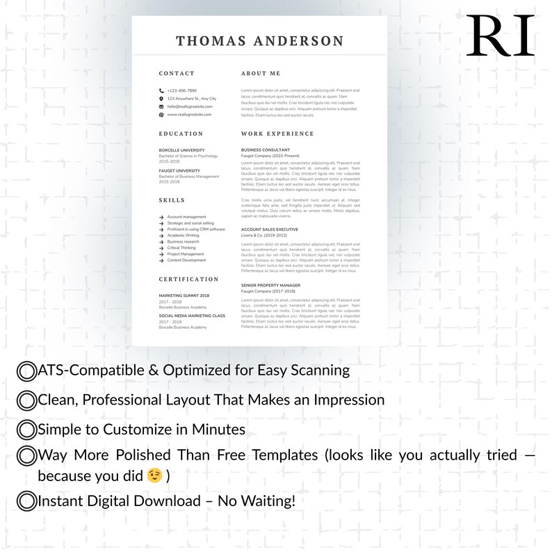 Sleek Clean Ats-friendly Resume Template | Clean & Modern CV for ...