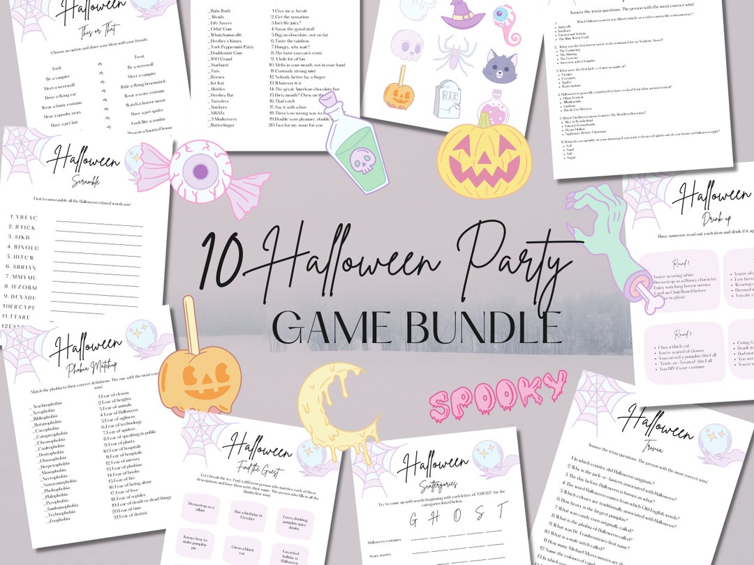 10 Printable Halloween Party Games, Adult Halloween Game Bundle ...