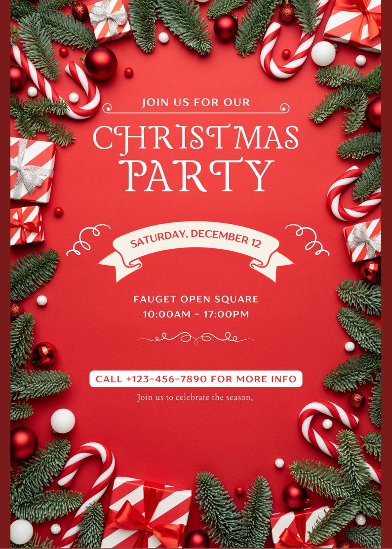 Christmas Party Invitation Canva Template Etsy