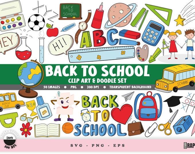 Cute Classroom Watercolor Clipart Bundle, Back to School Digital ...
