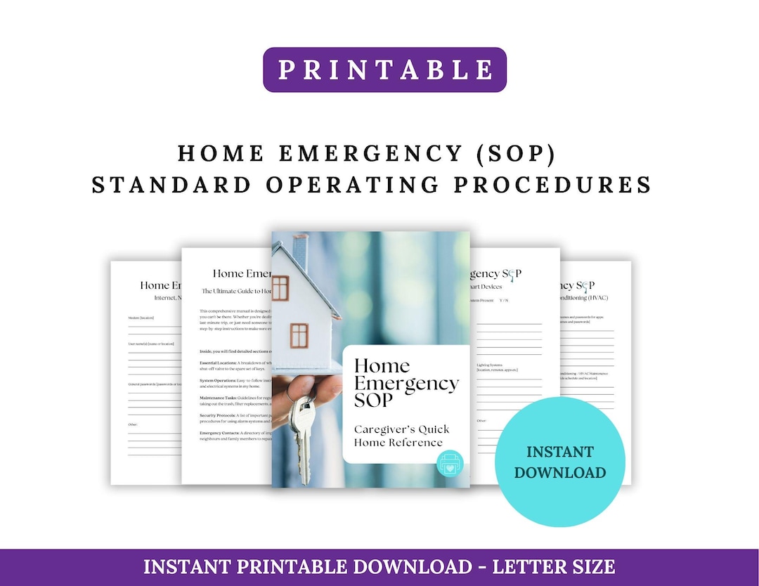 Home Emergency SOP Printable | Caregiver Household Info Binder | Family ...