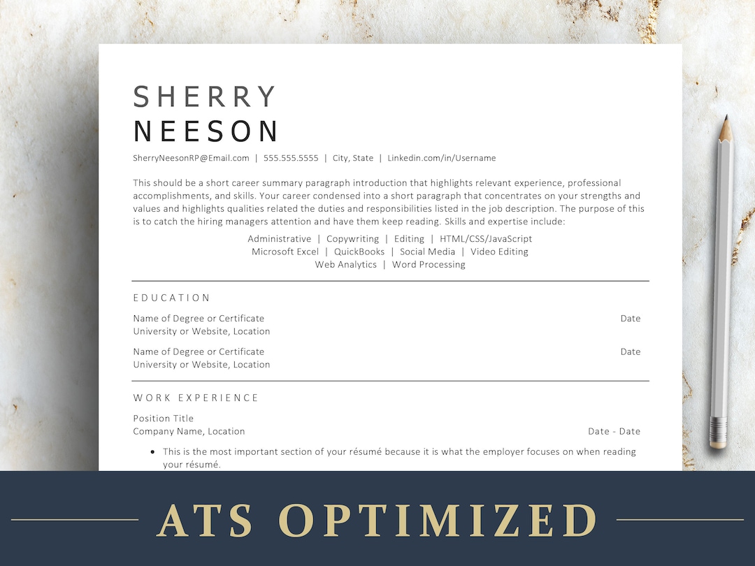 ATS Resume Template: Professional, Student, Recent Graduate (word) - Etsy