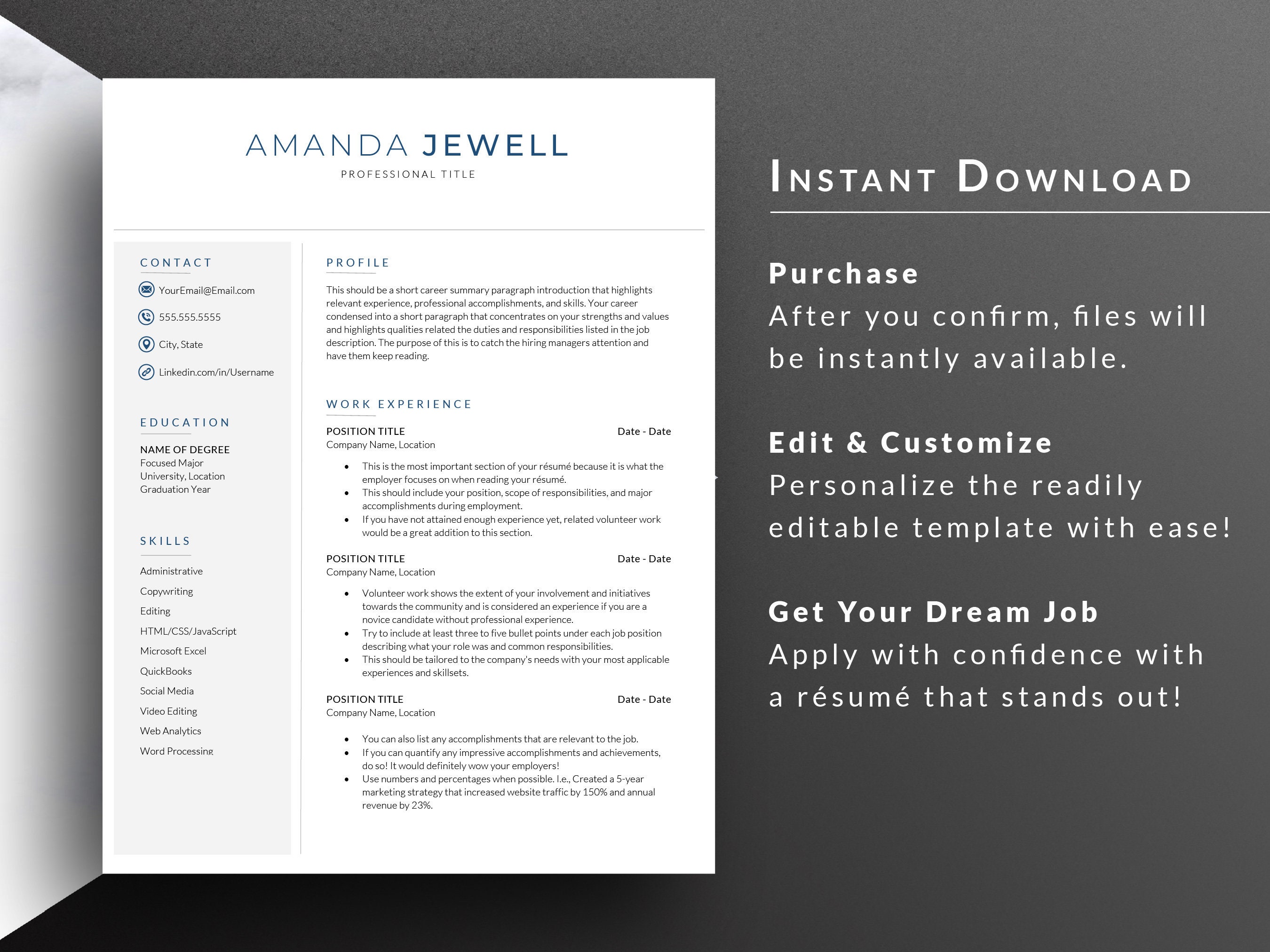 Modern Resume Template 2023 Clean Professional Resume Template for Word ...