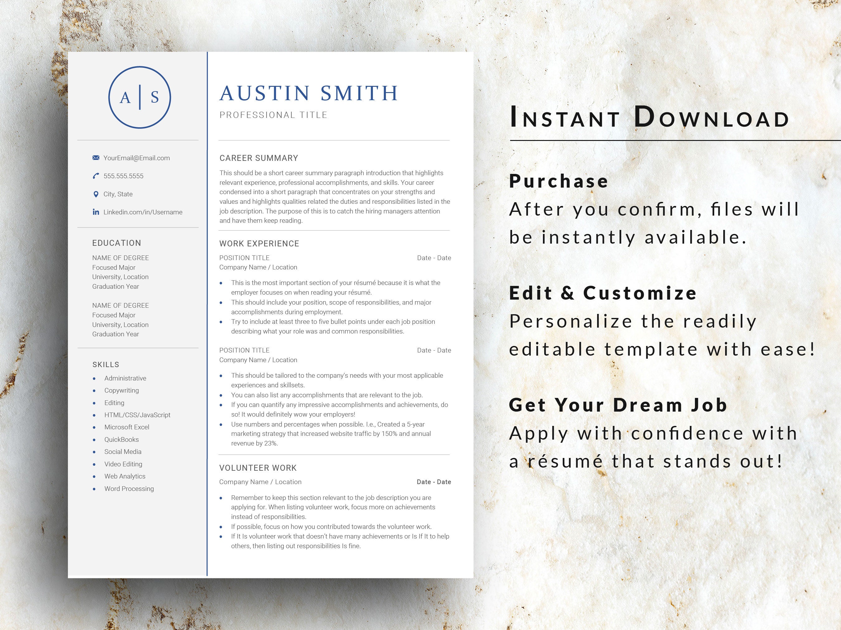 Modern Resume Template 2023 Elegant Professional Resume Template for ...