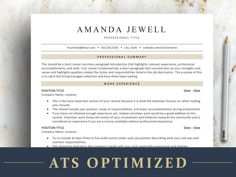 Modèle de CV ATS 2024 Modèle de CV compatible ATS pour Word, modèle de ...