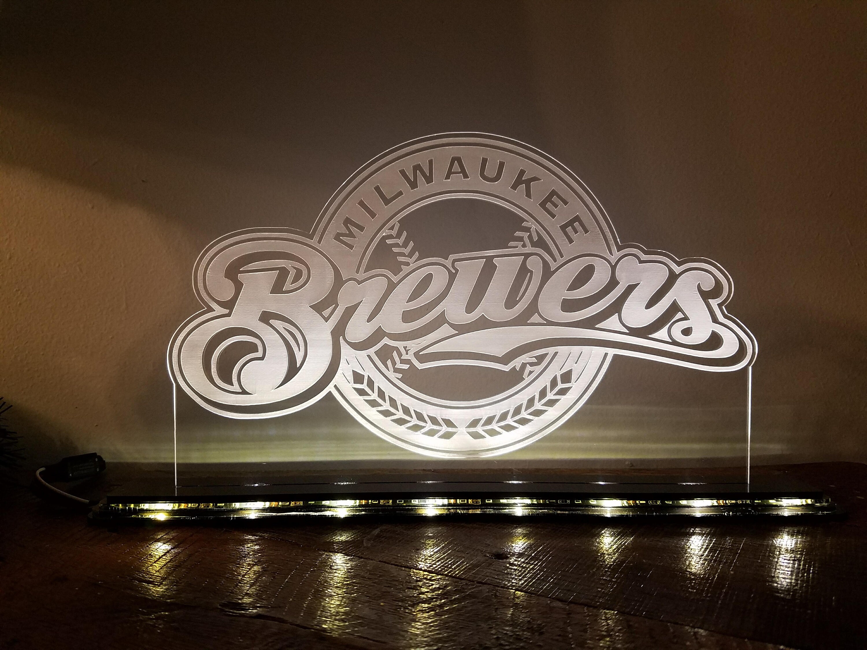 Milwaukee Brewers Baseball Sign, LED Edge Lit Acrylic Accent Light ...