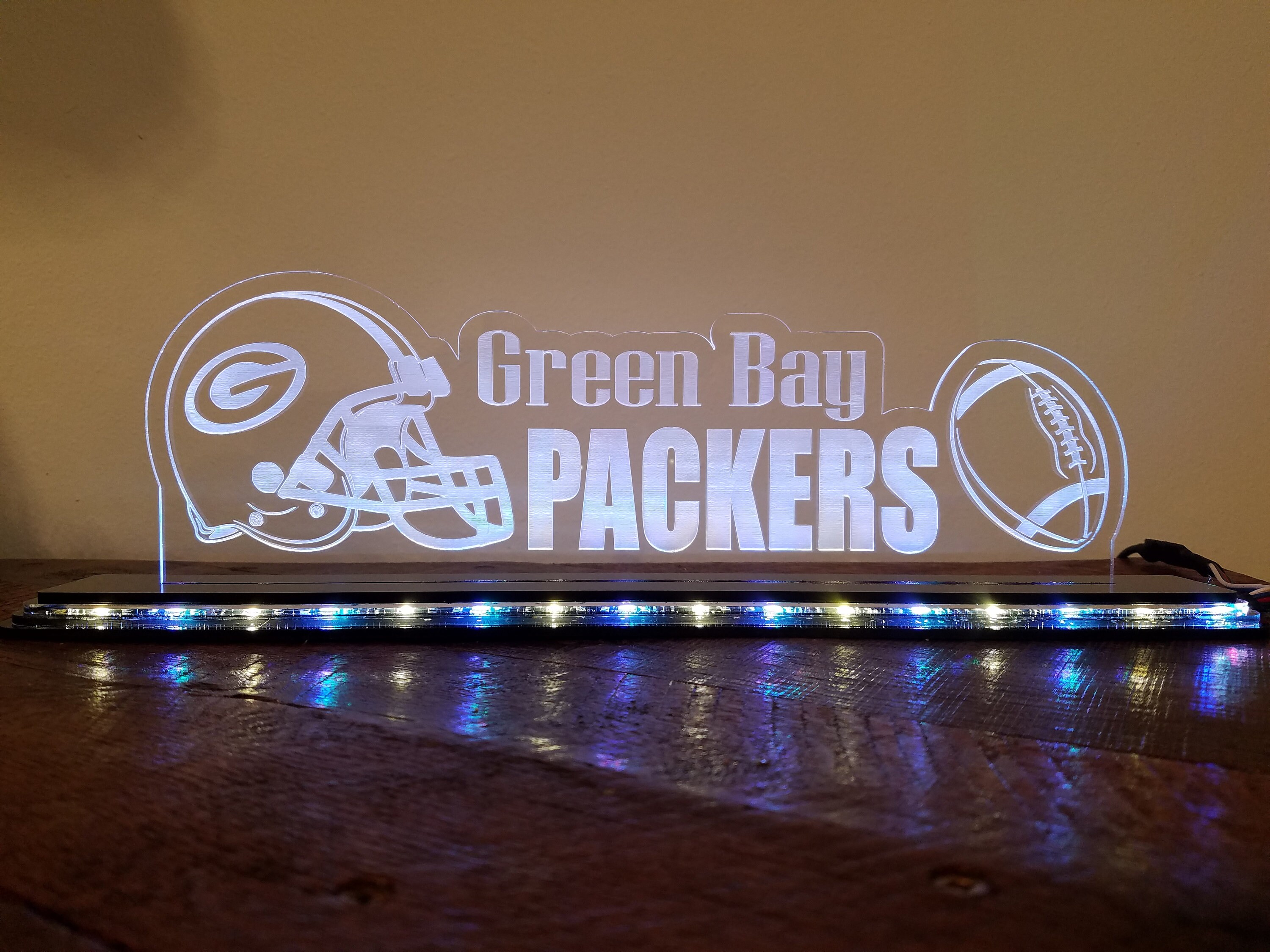 Green Bay Packers Football Team Sign, LED Edge Lit Acrylic Accent Light ...