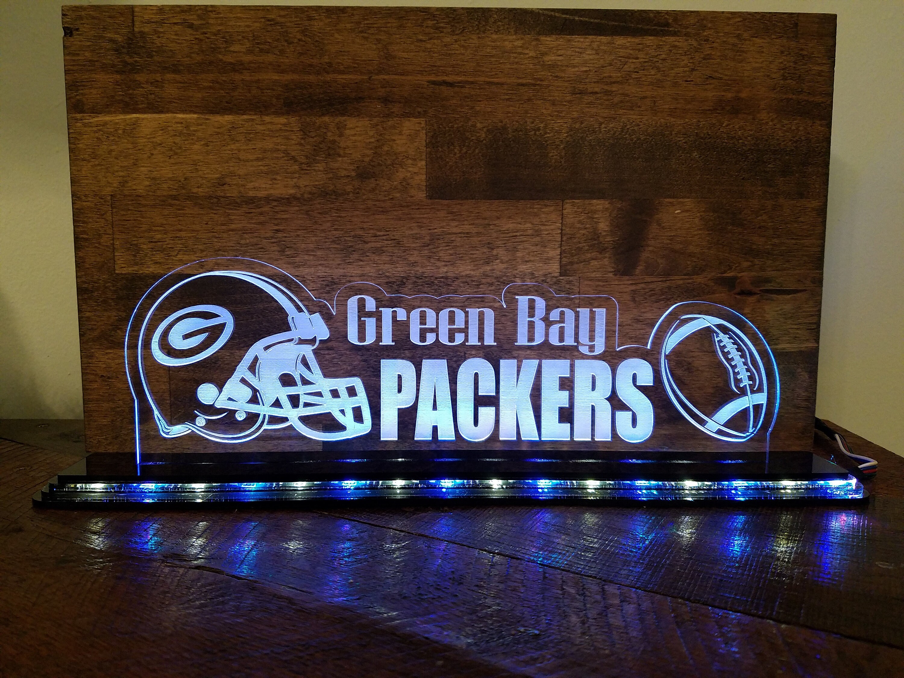 Green Bay Packers Football Team Sign, LED Edge Lit Acrylic Accent Light ...