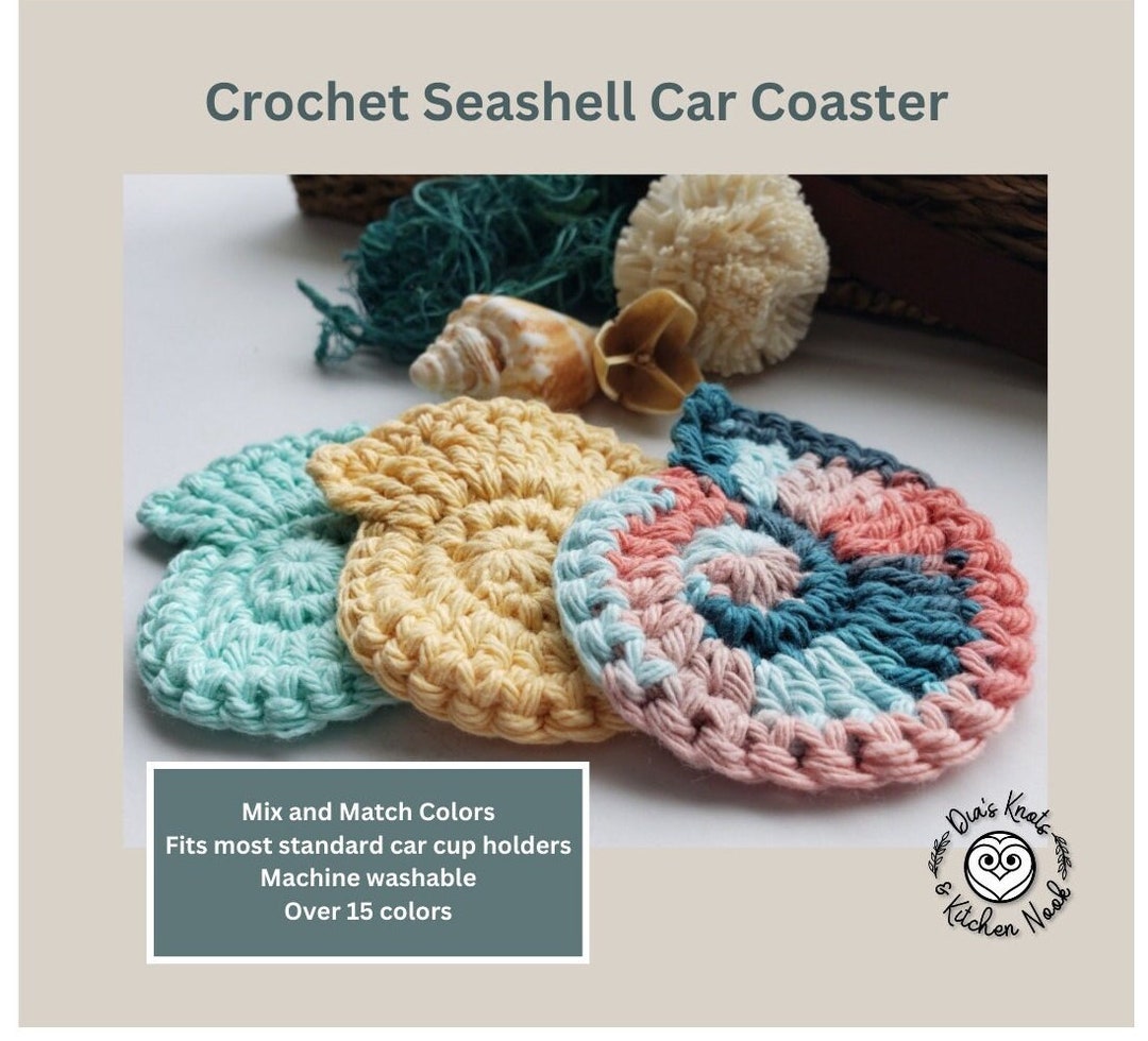 Crochet Seashell Coaster, Crochet Car Coaster, Set of 2 Coasters, Car ...
