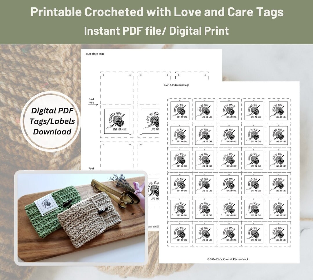 Printable Crocheted With Love Tag, Digital Tags, Instant Download ...