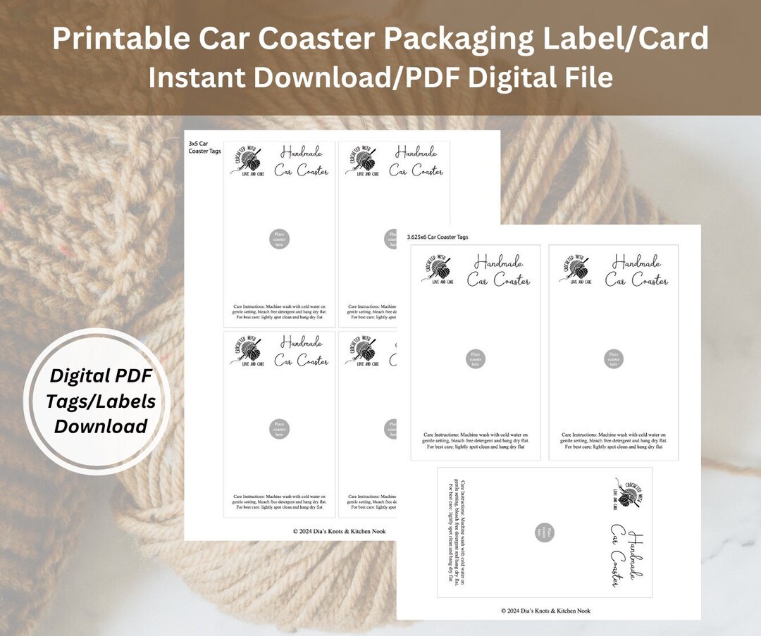 Printable Car Coaster Label Fro Packaging, Handmade Digital Tags ...