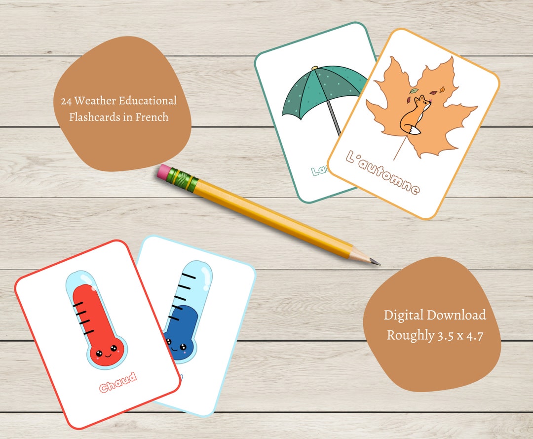 French Weather Flashcards (24 Count), Printable Digital PDF ...