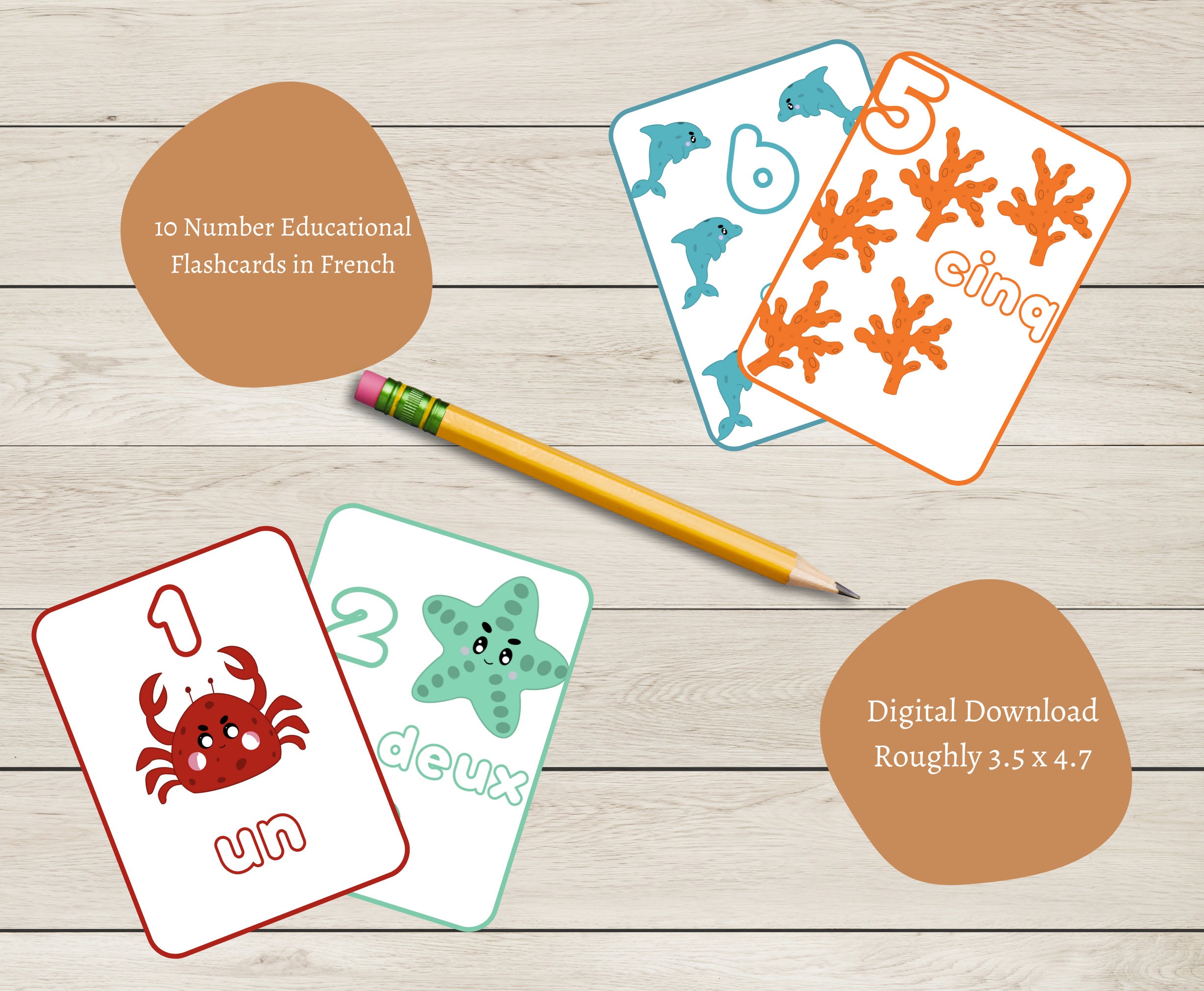 French Number Flashcards (1-10), Printable Digital PDF, Educational ...