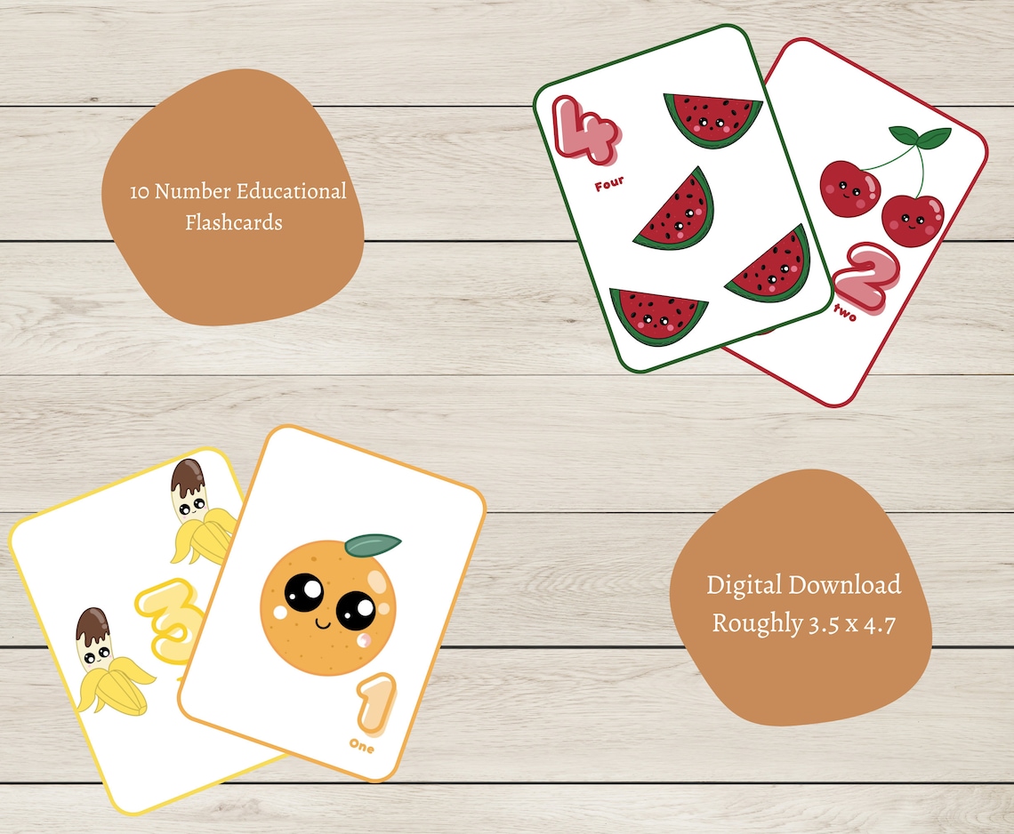 Number Flashcards 1-10 Digital Download Fruit Numbers - Etsy