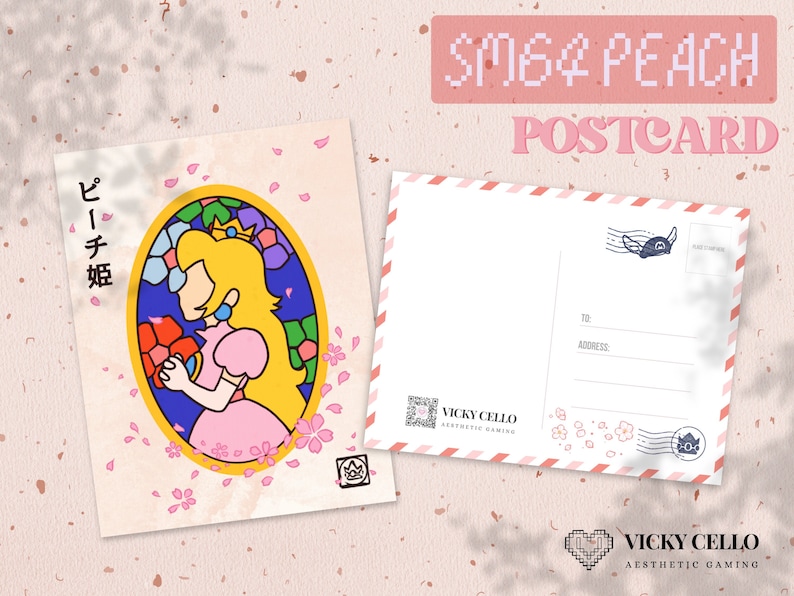 Princess Peach SM64 Castle Stained Glass Cherry Blossom - Large ...