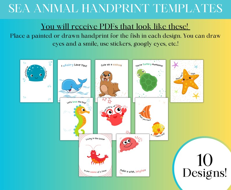 Sea Animal Handprint Crafts! Kid Activities, Instant Download, Gift ...