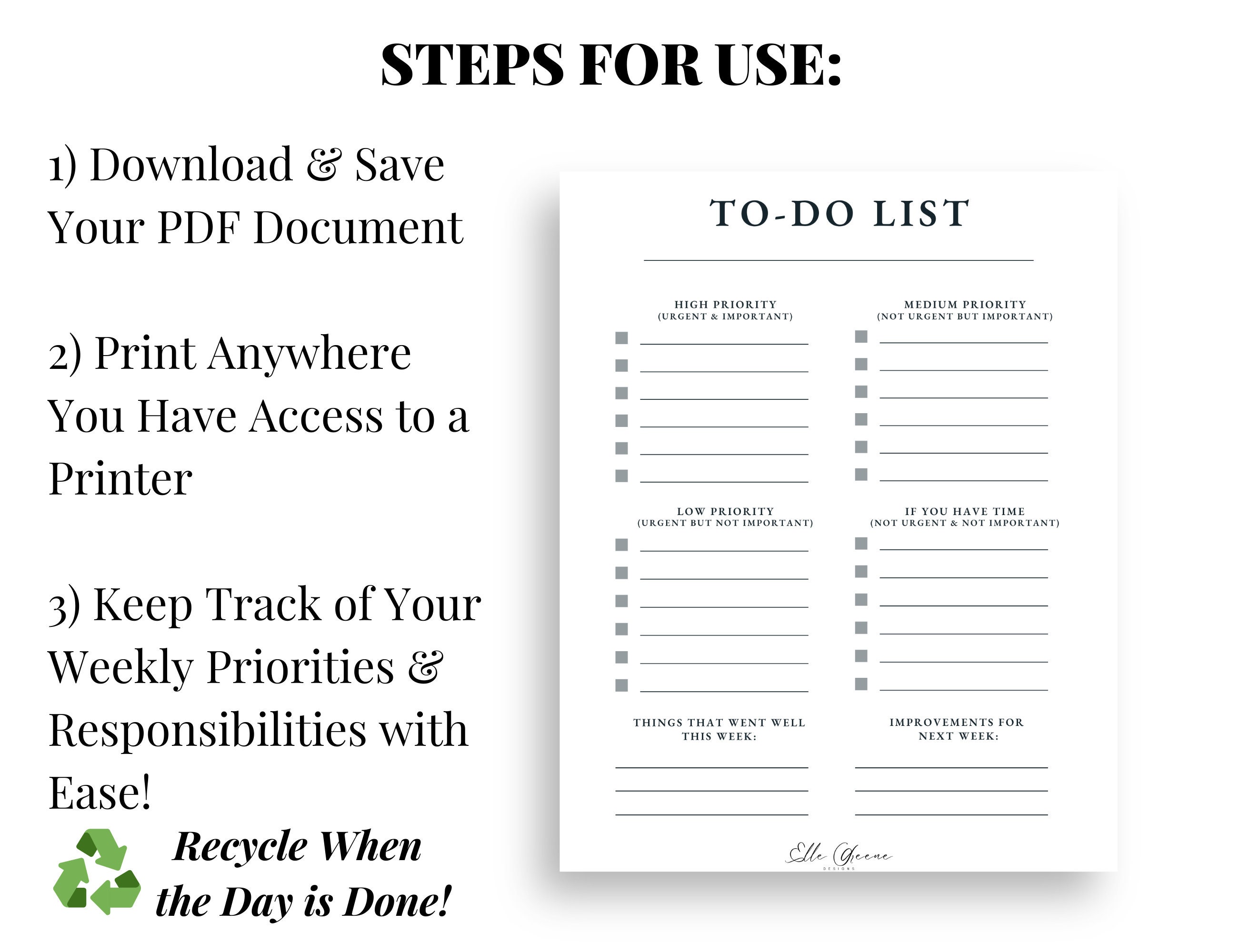 TO-DO List Planner PRINTABLE basic Organize Your Weekly ...