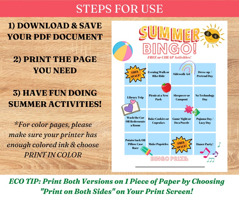Summer Bucket List! BINGO ACTIVITY BUNDLE! Instant Download, Summer ...