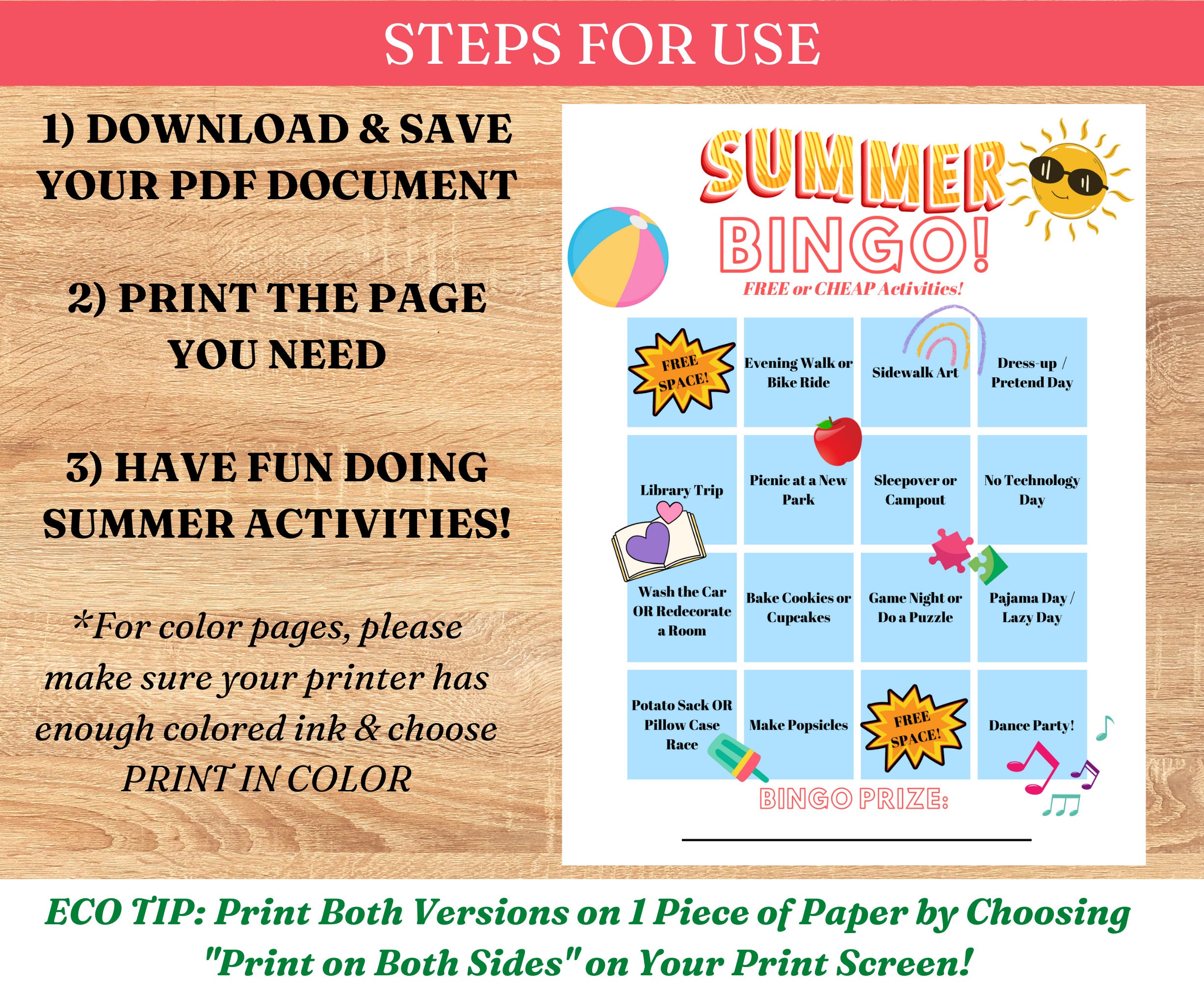 Summer Bucket List! BINGO ACTIVITY BUNDLE! Instant Download, Summer ...