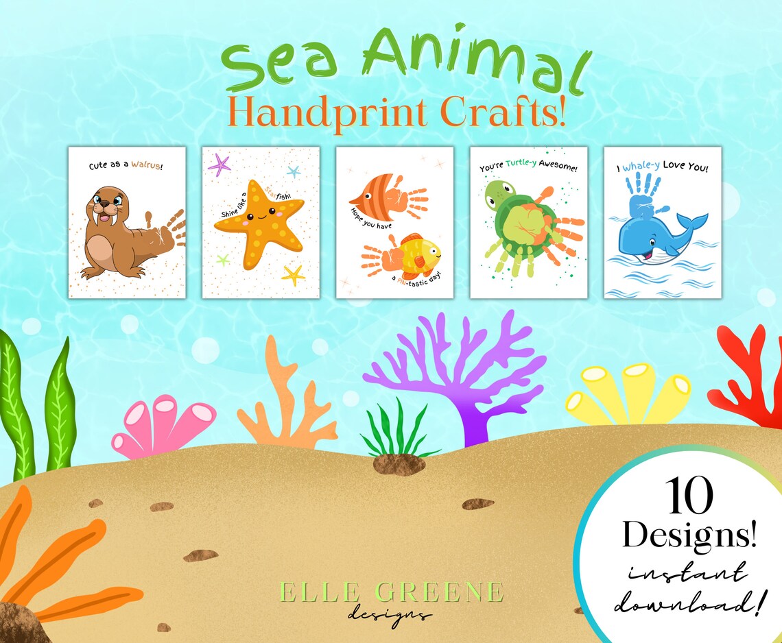 Sea Animal Handprint Crafts! Kid Activities, Instant Download, Gift ...