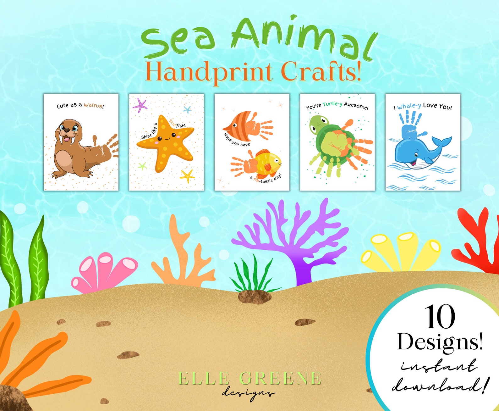 Sea Animal Handprint Crafts! Kid Activities, Instant Download, Gift ...
