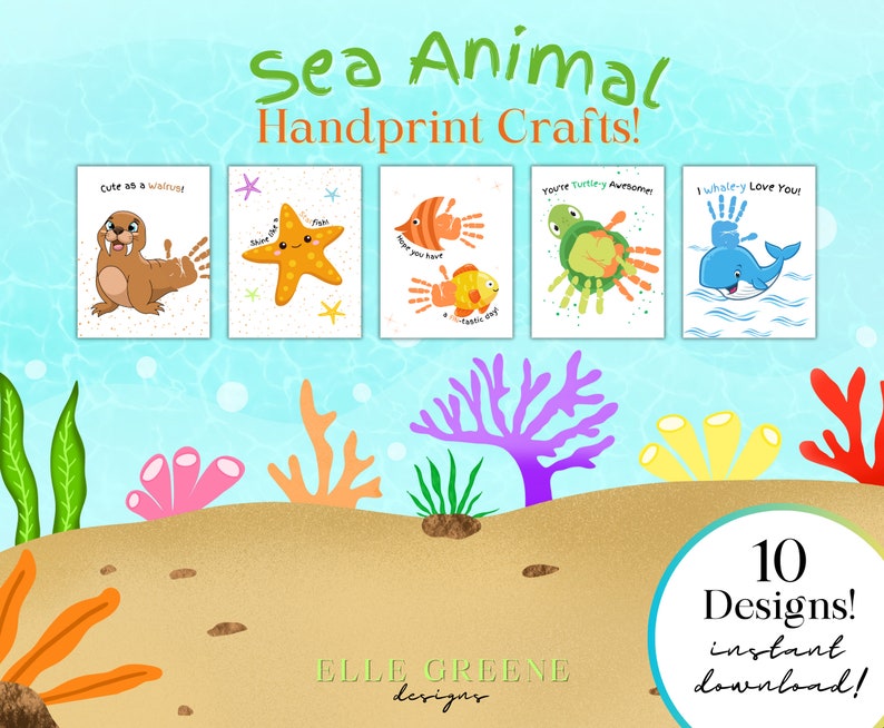 Sea Animal Handprint Crafts! Kid Activities, Instant Download, Gift ...