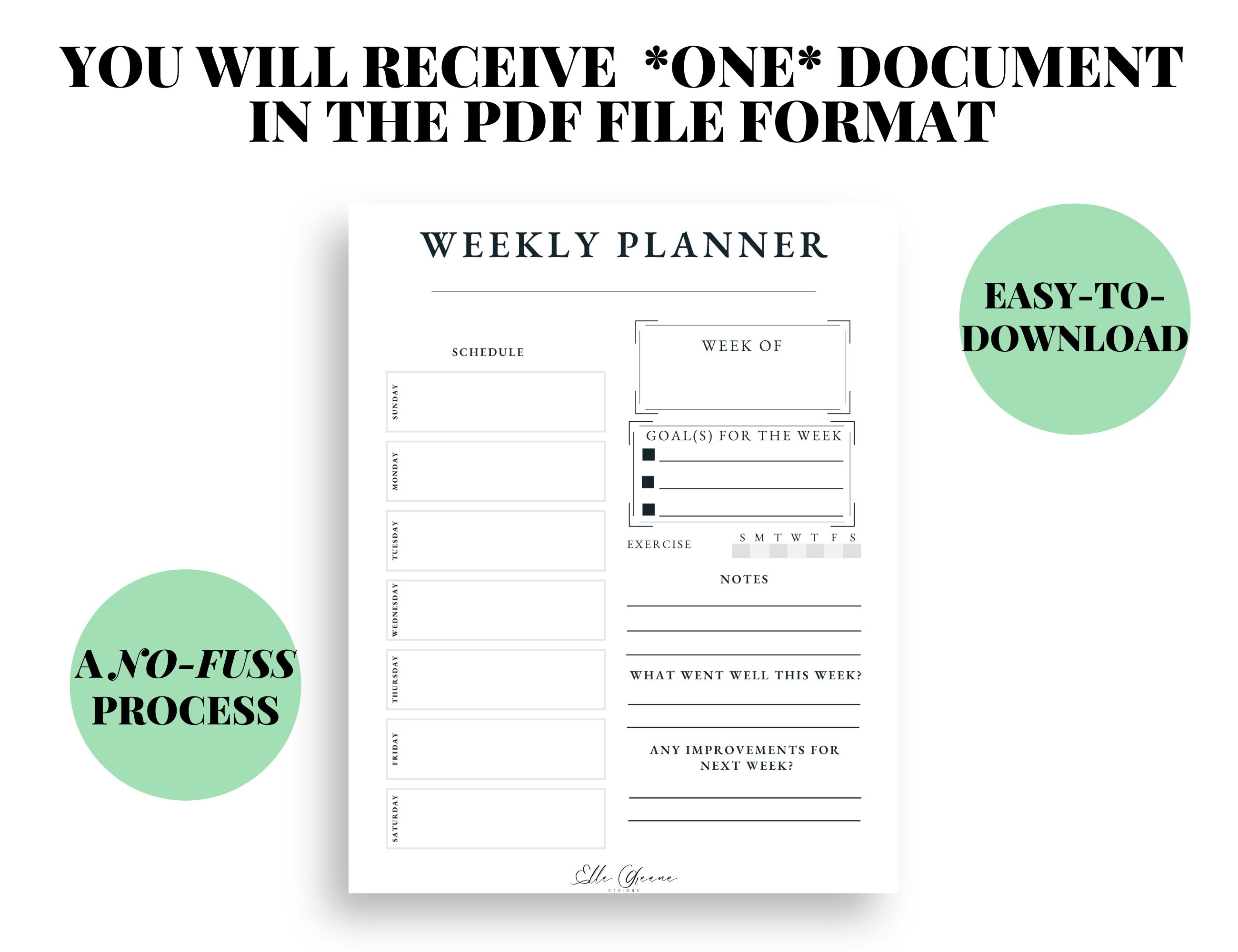 WEEKLY PLANNER PRINTABLE (basic) Includes 7 Days of the Week, Goals ...