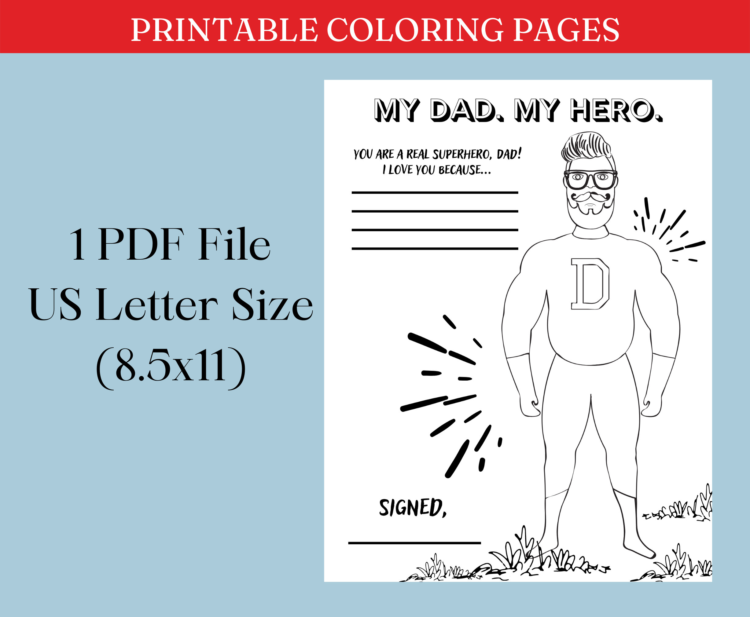 Superhero Dad! Coloring Pages for Dad, Fathers Day Gift, 6 Coloring ...