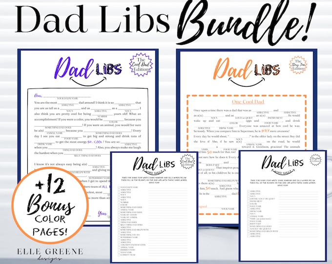 Dad Libs Father's Day Gift BUNDLE TWO Different Dad Libs Stories & Word ...