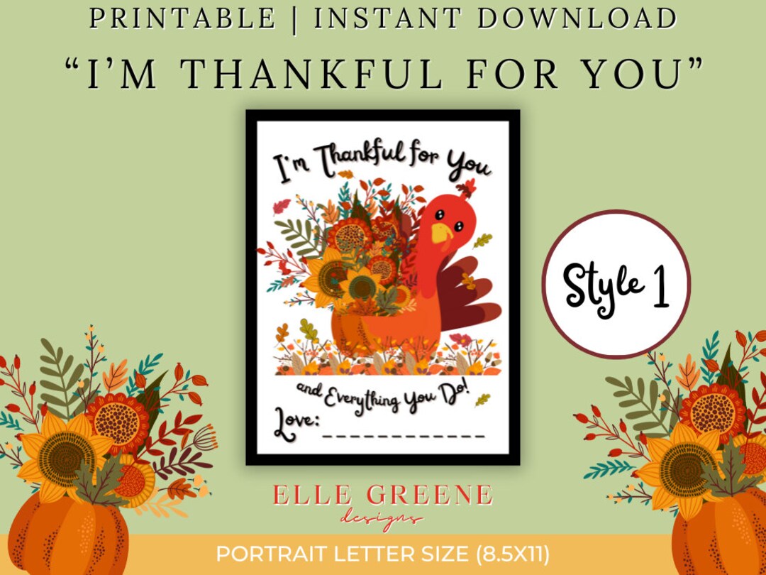 Im THANKFUL FOR YOU Turkey Art Print! Style 1. Signed Keepsake Gift ...