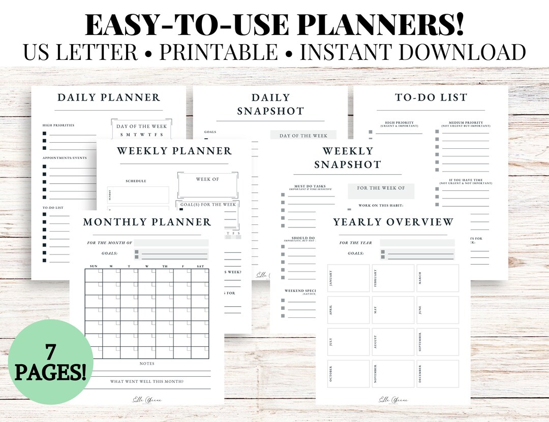 Planner Pack! 7 Pages Includes Daily, Weekly, Monthly & Yearly Planners ...