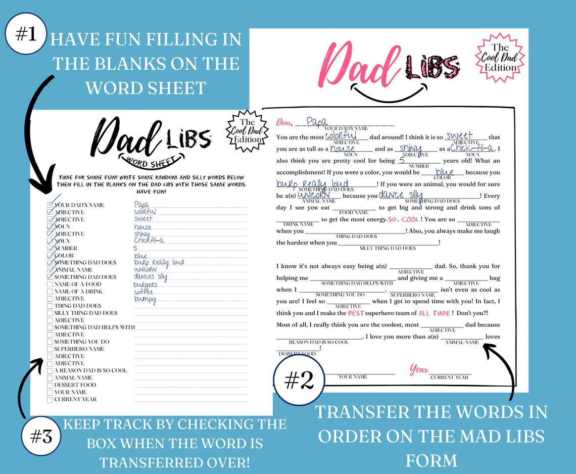 Father's Day Gift, Dad Libs Activity! Cool Dad Edition! Mad Libs ...