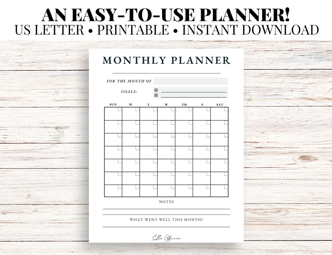 MONTHLY PLANNER PRINTABLE (basic) Document Your Top 3 Goals, Daily ...