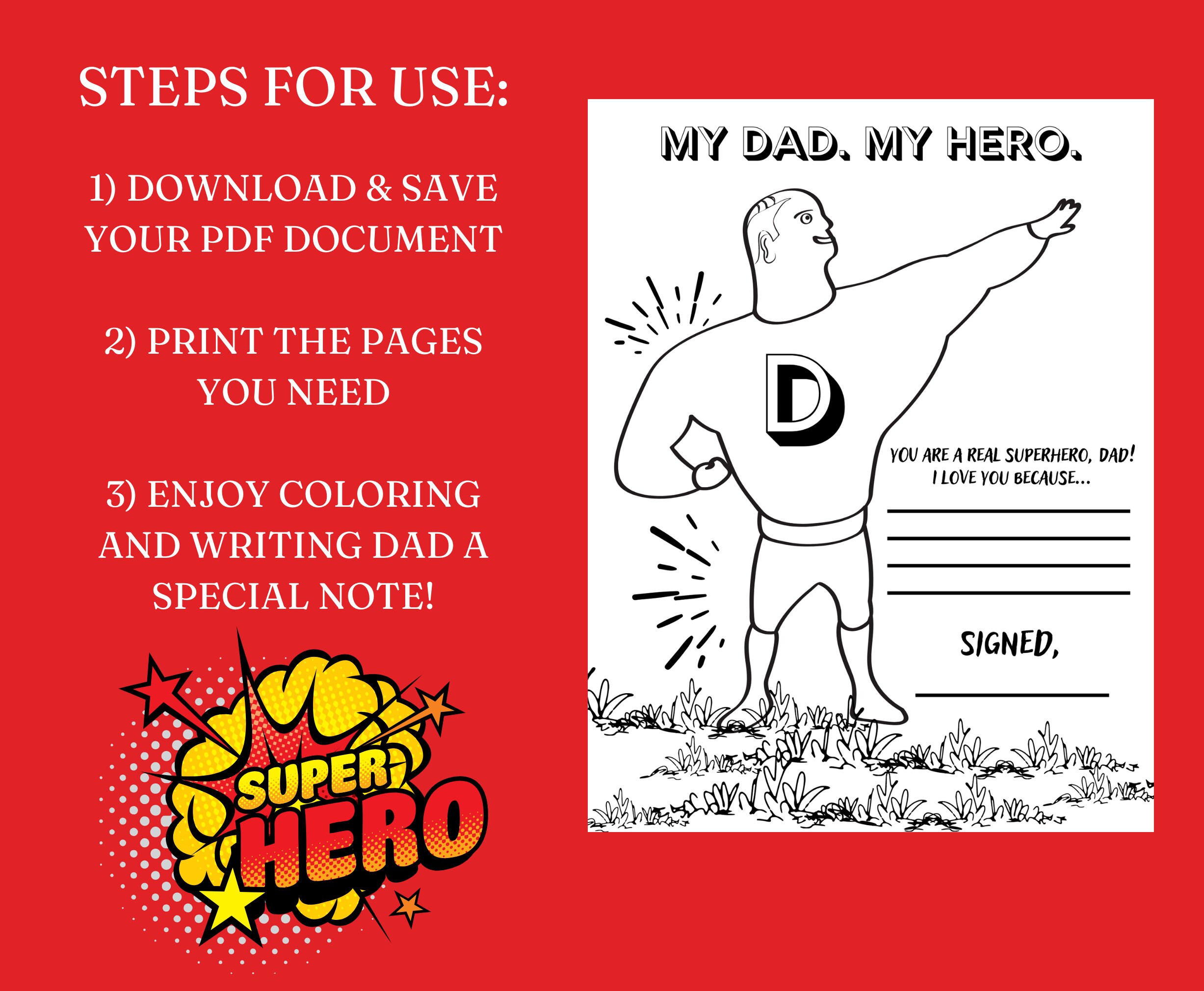 Superhero Dad Coloring Pages for Dad, Fathers Day Gift, 6 Coloring ...