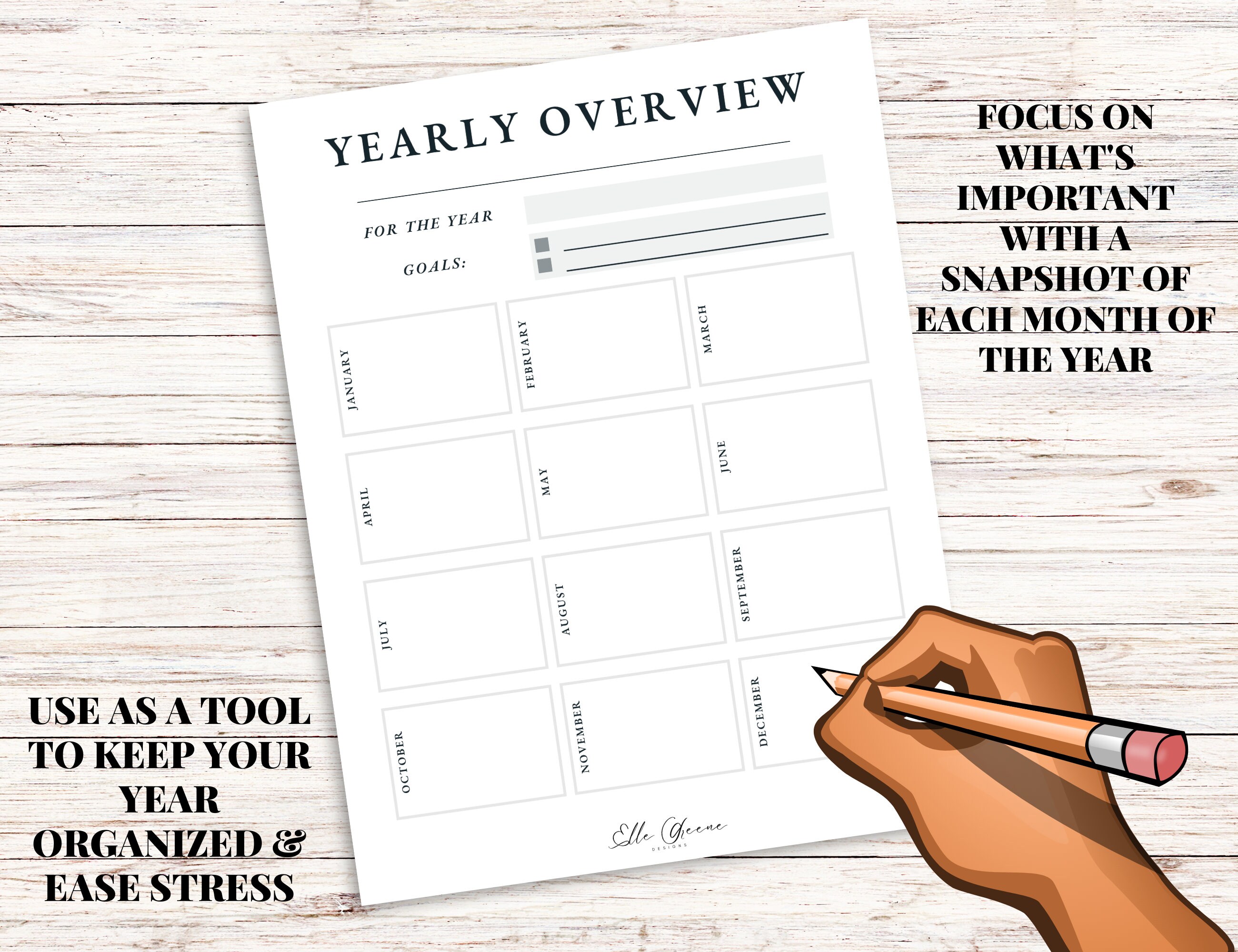 YEARLY OVERVIEW Planner PRINTABLE (basic) Focus on the Top 2 Yearly ...