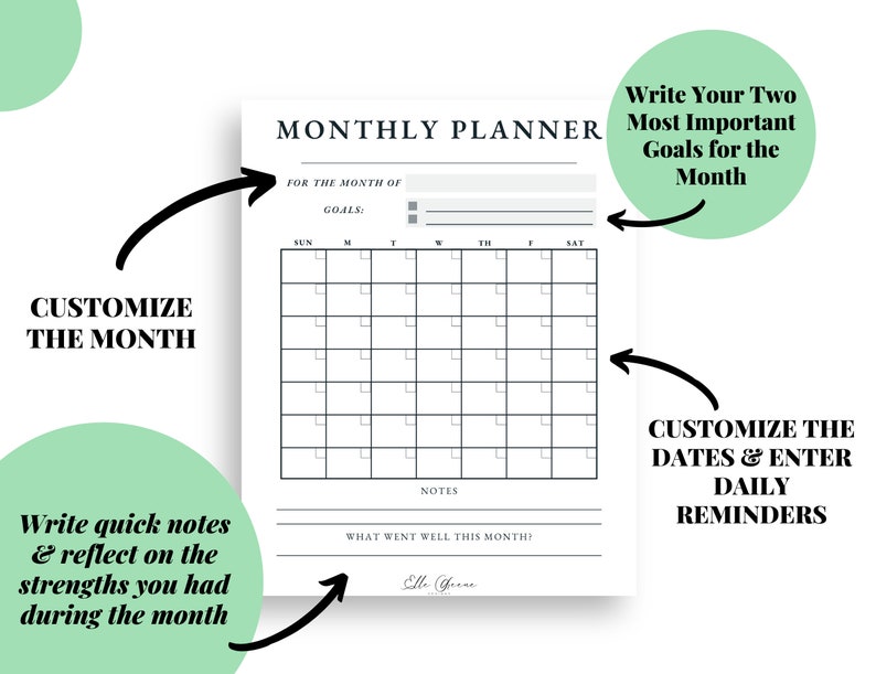 MONTHLY PLANNER PRINTABLE (basic) Document Your Top 3 Goals, Daily ...