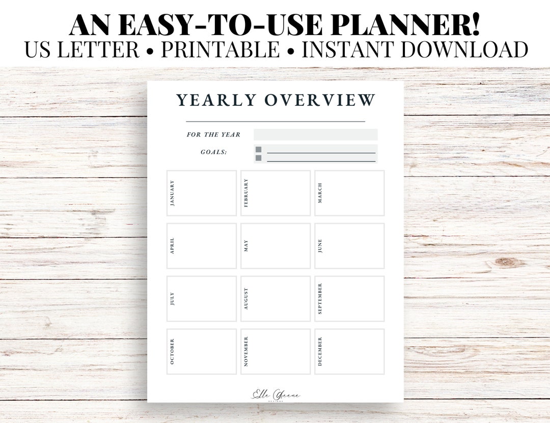 YEARLY OVERVIEW Planner PRINTABLE (basic) Focus on the Top 2 Yearly ...