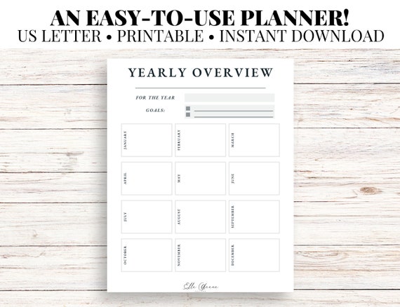 YEARLY OVERVIEW Planner PRINTABLE basic Focus on the Top 2 | Etsy