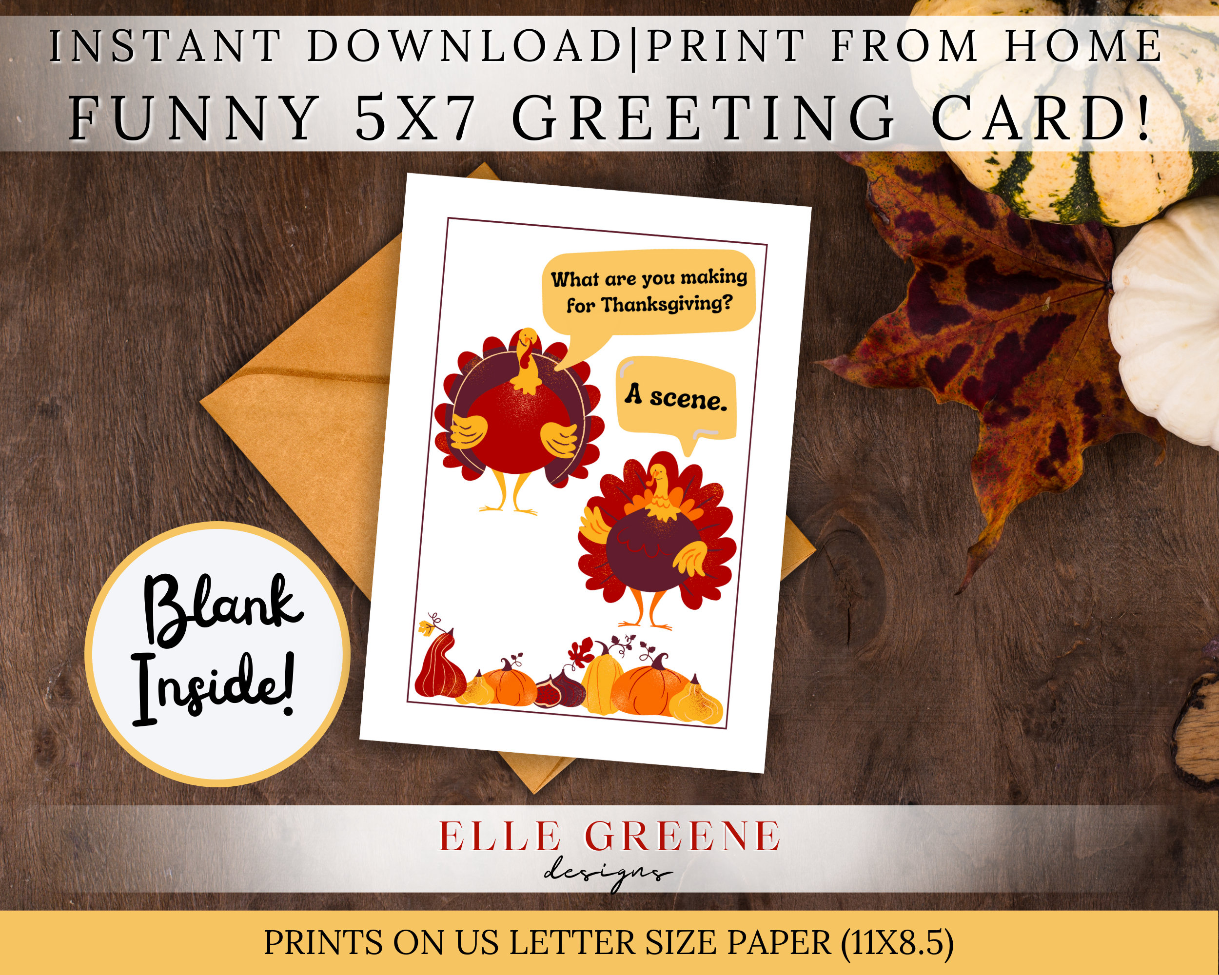 FUNNY THANKSGIVING CARD! Making A Scene at Thanksgiving! Printable 5x7 ...