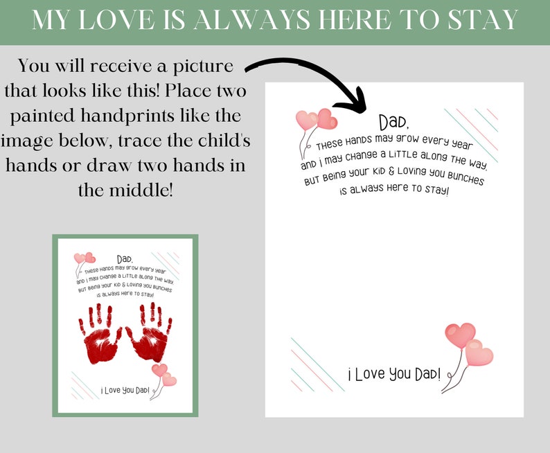 Handprint Art Craft for Dad! Personalize Option! Love is Here to Stay ...