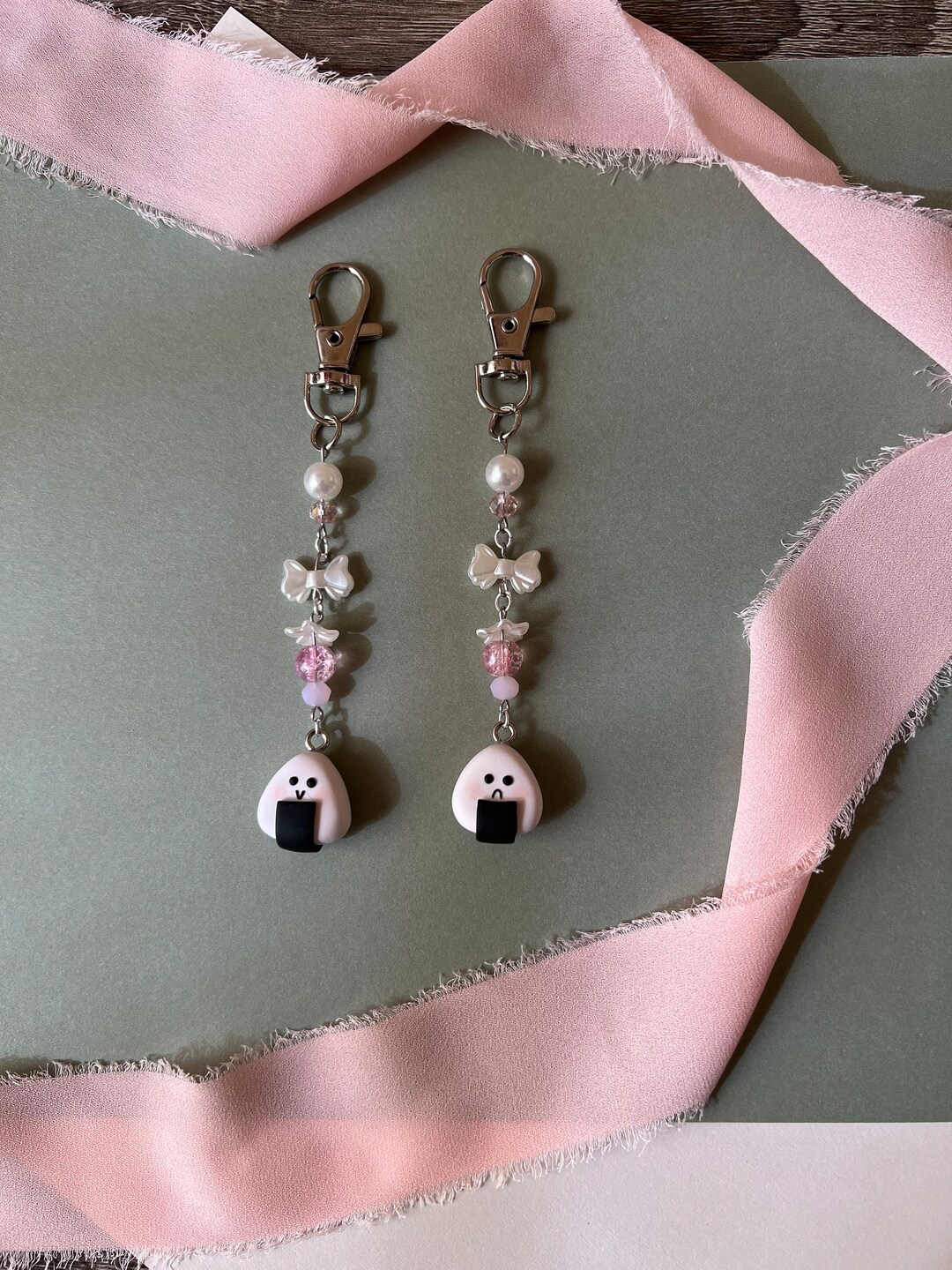 Onigiri Keychains Clay Keychains Cute Keychains Happy and Sad Keychains ...