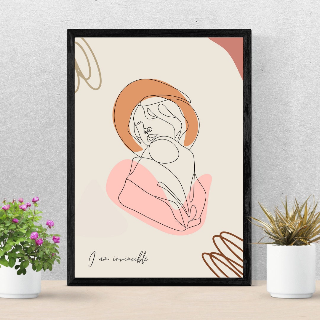 I Am Invincible Woman Line Art, One Line Drawing, Minimalist Wall Decor ...