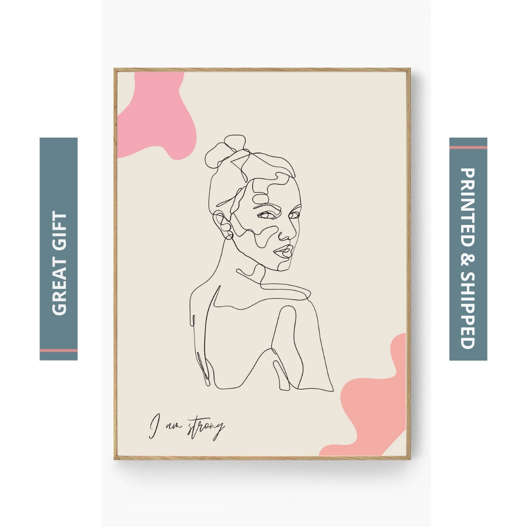 I Am Strong Woman Line Art, One Line Drawing, Minimalist Wall Decor ...