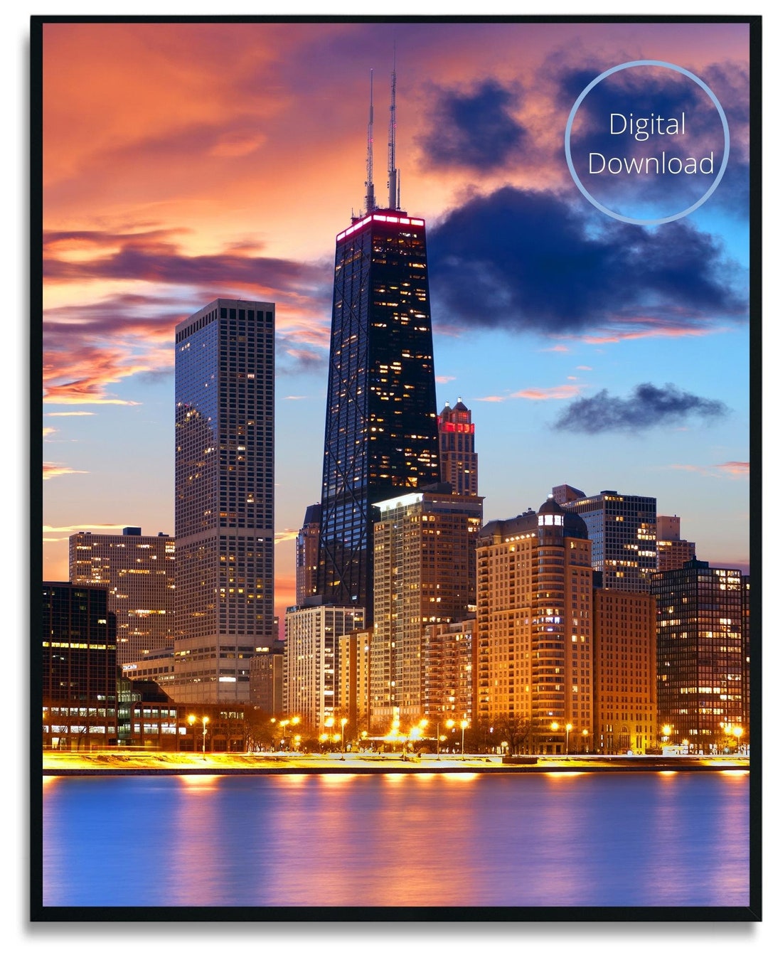 Chicago Sunset Poster Ready Instant Digital Download Printable Decor in ...